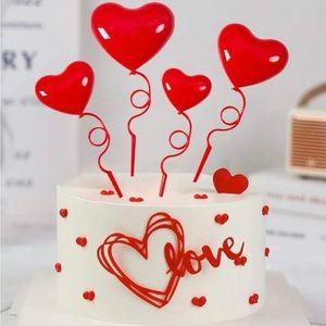 Party Supplies | 3 Pieces Cake Red Topper Decor Love And Heart | Poshmark